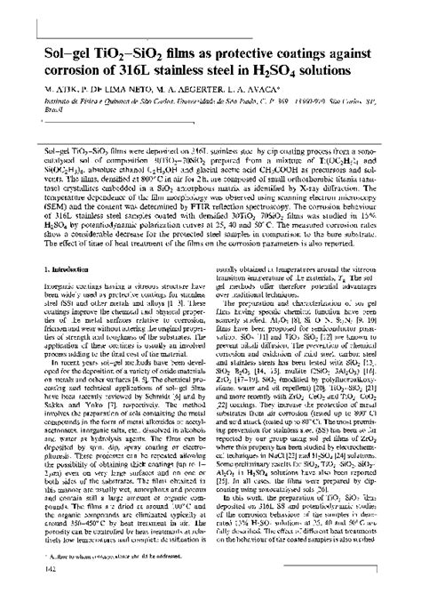 Pdf Sol Gel Tio2 Sio2 Films As Protective Coatings Against Corrosion Of 316l Stainless Steel
