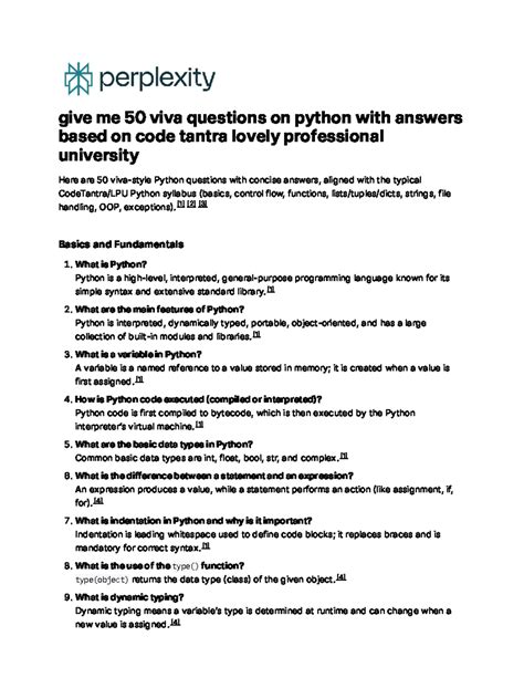 50 Must Do Python Viva Questions With Answers For Lpu Studocu