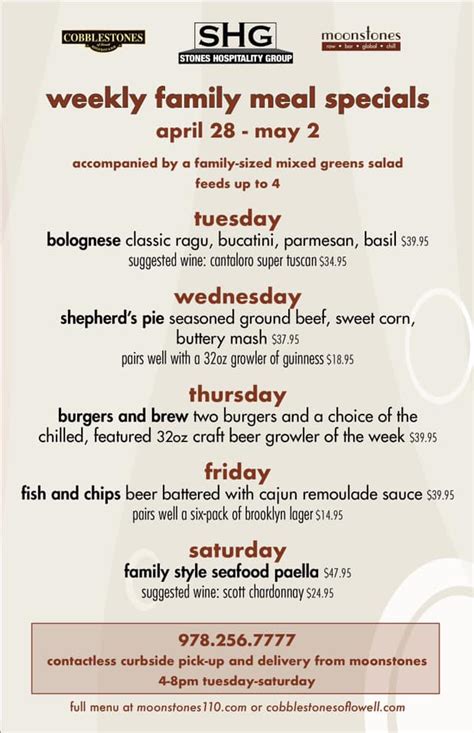 Moonstones Our Weekly Specials Live Now Additional Menu