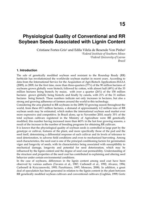Pdf Physiological Quality Of Conventional And Rr Soybean Seeds Associated With Lignin Content