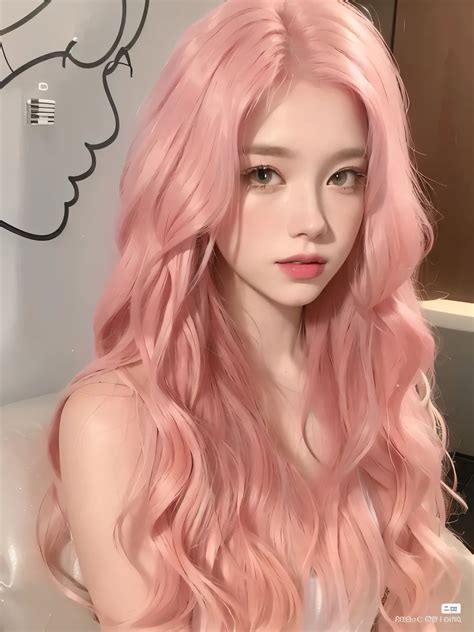 A Close Up Of A Person With Pink Hair And A White Shirt Long Flowing Pink Hair Seaart Ai
