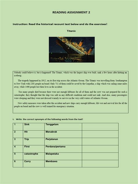 reading assignment titanic pdf steamship freight transport