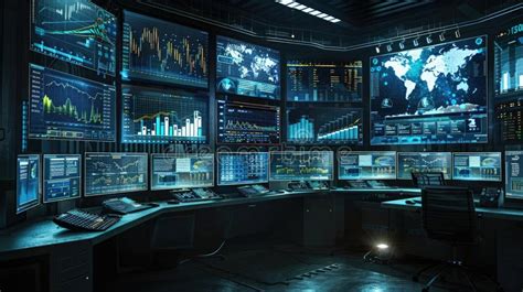 Complex Data Analysis Visualized On Multiple Computer Screens In A