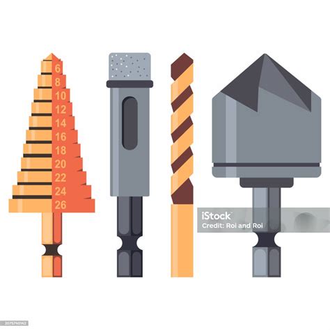 Drill Bits Vector Cartoon Set Isolated On A White Background Stock