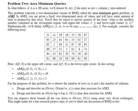 problem two area minimum queries in what follows if