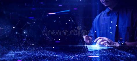 Digital Information Technology Concept Man Use Cybersecurity Computers