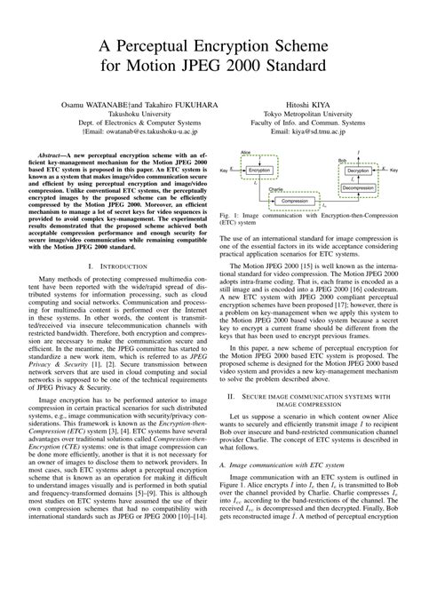 Pdf A Perceptual Encryption Scheme For Motion Jpeg 2000 Standard