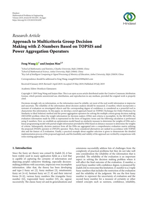 Pdf Approach To Multicriteria Group Decision Making With Z Numbers Based On Topsis And Power