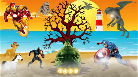 كابتن امريكا والبطل الخارق ايرون مان ينقذوا هالك من وحش الدخان وشجرة