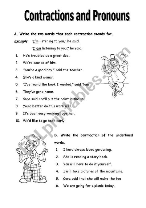 Contractions And Pronouns Esl Worksheet By Marthese26