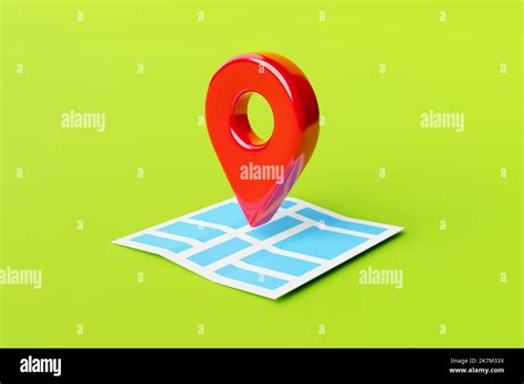 3d Rendering Of Red Map Pin Over A Map On Green Background Symbol Of Location Place Or