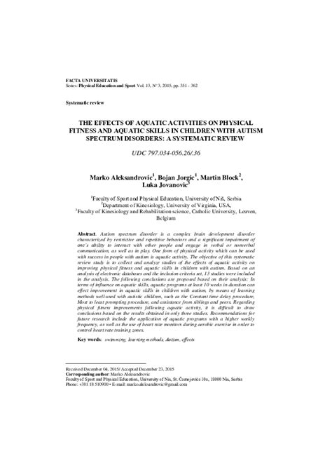 Pdf Systematic Review The Effects Of Aquatic Activities On Physical Fitness And Aquatic Skills