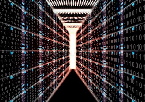 Data Center Room Servers Glowing Lights Of Information Transfer