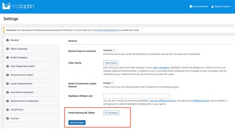 installing missing database tables mailoptin