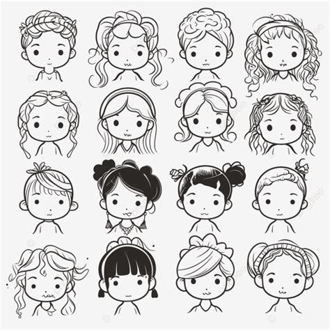 클립 아트 벡터 흑백 개요 스케치 드로잉을 그리는 아이들을 위한 헤어스타일 귀여운 헤어스타일 그리기 귀여운 헤어 스타일 개요 귀여운 헤어스타일 스케치 Png 일러스트