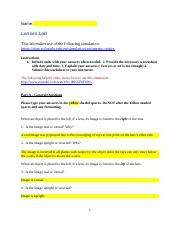 Geometric Optics Lab Report Completed Docx Name Lenses Lab This Lab Makes Use Of The