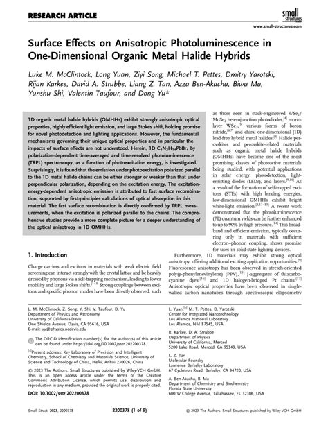 Pdf Surface Effects On Anisotropic Photoluminescence In One