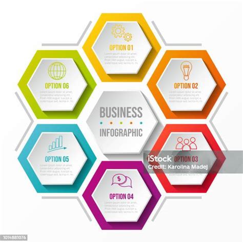 비즈니스 아이콘6 각형 다이어그램 Infograph의 개념 벡터입니다 육각형에 대한 스톡 벡터 아트 및 기타 이미지 육각형