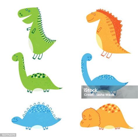 화산 야자수 돌 꽃 선인장 같은 귀여운 공룡세트와 요소의 손으로 그린 벡터 그림 흰색 배경에 격리 공룡에 대한 스톡 벡터 아트 및 기타 이미지 Istock