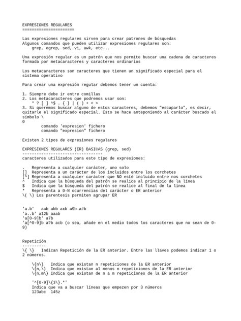 Sistemas Operativos Expresiones Regulares Pdf Expresión Regular Informática