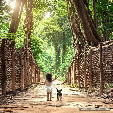 Ai创作图林荫道上的孩子 林荫小道美女背影 背景墙阳光森林 森林童话世界 文艺法桐树小道 森林治愈系 童话一般的童年 奇妙之旅梦幻森林 巨幅