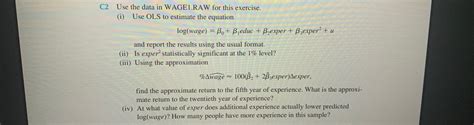 solved steps forc2 ﻿use the data in wage1 raw for this
