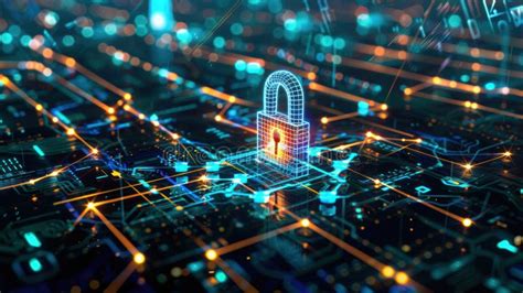 High Tech Digital Security Featuring Glowing Padlock With Encrypted