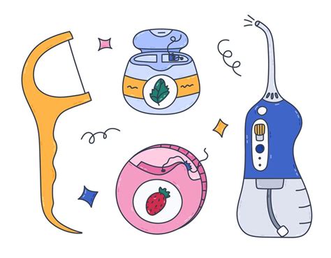 Lovely Multicolored Doodle Set Of Dental Floss And Irrigator For Gum Care And Interdental