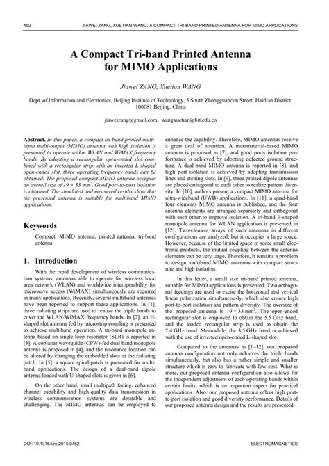 Pdf A Compact Tri Band Printed Antenna For Mimo Applications