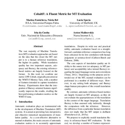 Cobaltf A Fluent Metric For Mt Evaluation Acl Anthology