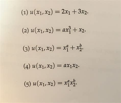 solved for each of the following utility functions