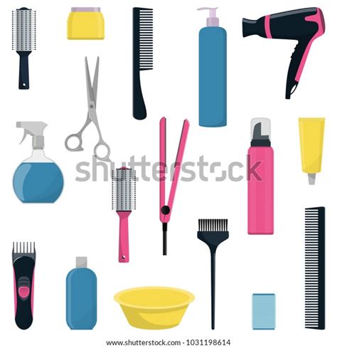 미용용 도구와 화장품들전문 헤어 미용 도구미용실을 스톡 벡터로열티 프리 1031198614