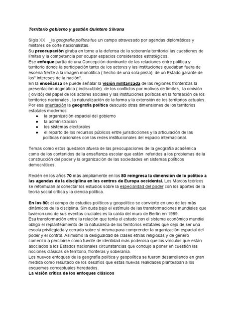 Territorio Gobierno Y Gestión Quintero Silvana Pdf Geopolítica