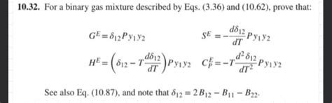 solved 0 32 for a binary gas mixture described by eqs