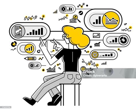 작업자는 일부 데이터를 분석하고 정보를 체계화 벡터 개요 그림 추상 빅 데이터 분석 자동화 개성 개념에 대한 스톡 벡터 아트 및 기타 이미지 Istock