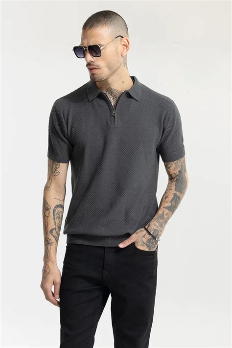 Buy Mens Crochet Grey Polo T Shirt Online Snitch