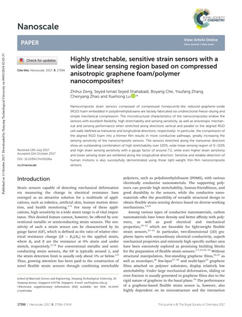 Pdf Highly Stretchable Sensitive Strain Sensors With Wide Linear