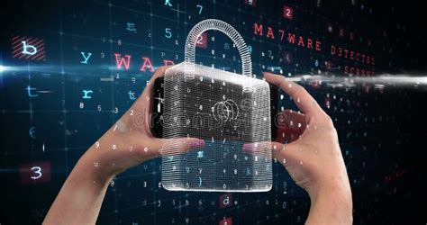 Holding Digital Lock With Binary Code Hands Emphasizing Cybersecurity