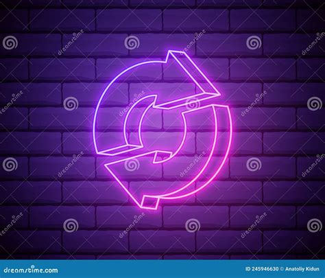 Glowing Neon Refresh Icon Isolated On Brick Wall Background Reload Symbol Rotation Arrows In A