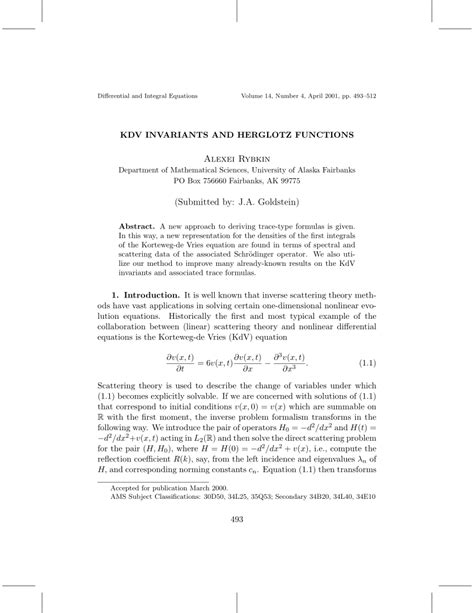 Pdf Kdv Invariants And Herglotz Functions