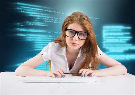 Woman Typing Coding Text Stock Image Image Of Light