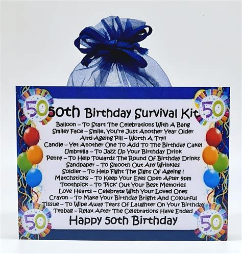 50th Birthday Survival Kit Blue Fun Novelty T And Greetings Card All