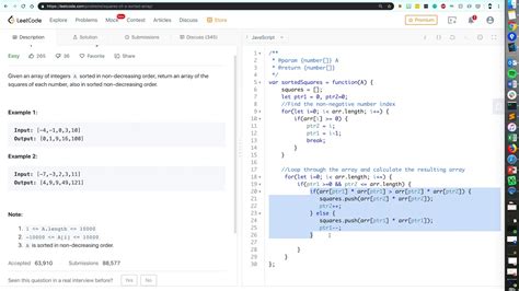 Calculate Squares Of Sorted Array Youtube