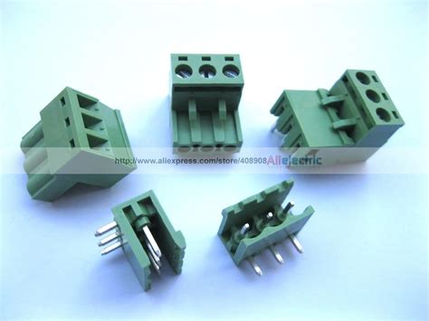 50 Pcs 5 08mm Angle 3 Pin Screw Terminal Block Connector Pluggable Type Green In Terminal Blocks