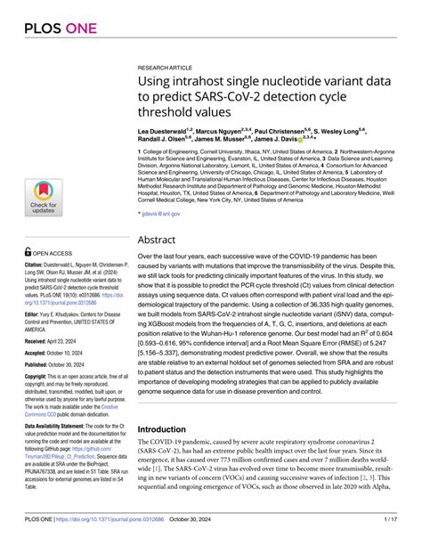 Pdf Using Intrahost Single Nucleotide Variant Data To Predict Sars Cov 2 Detection Cycle