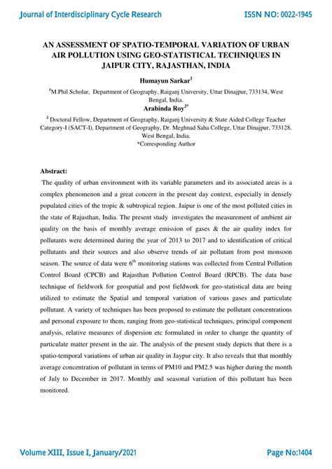 Pdf An Assessment Of Spatio Temporal Variation Of Urban Air Pollution Using Geo Statistical