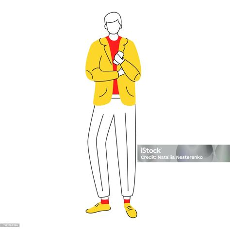 남성 사무실 노동자 플랫 윤곽 벡터 그림입니다 회사 관리자 젊은 기업가 흰색 배경에 스마트 폰 고립 된 얼굴없는 만화 캐릭터와