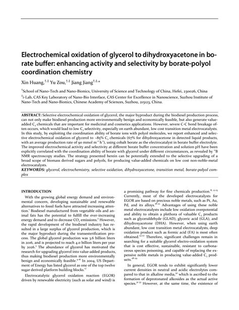Pdf Electrochemical Oxidation Of Glycerol To Dihydroxyacetone In