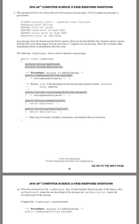 Solved 2016 Ap Computer Science A Free Response Questions 2