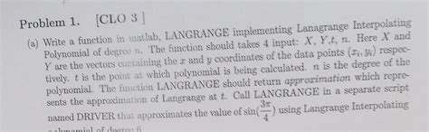 Solved Problem CLO A Write A Function In Matlab Chegg